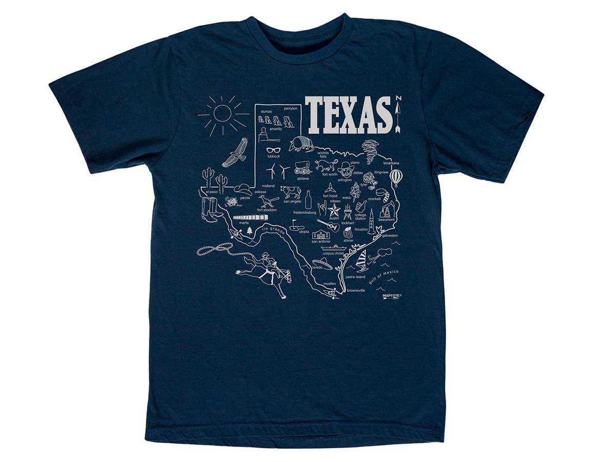 Texas Adult Tee – Navy | Cotton Graphic Shirt with State Pride – Maptote