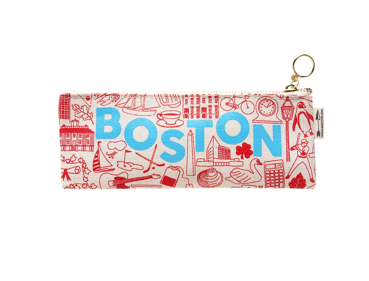 Boston Pencil Pouch – Cotton Canvas Organizer with Hand-Drawn Landmarks ...