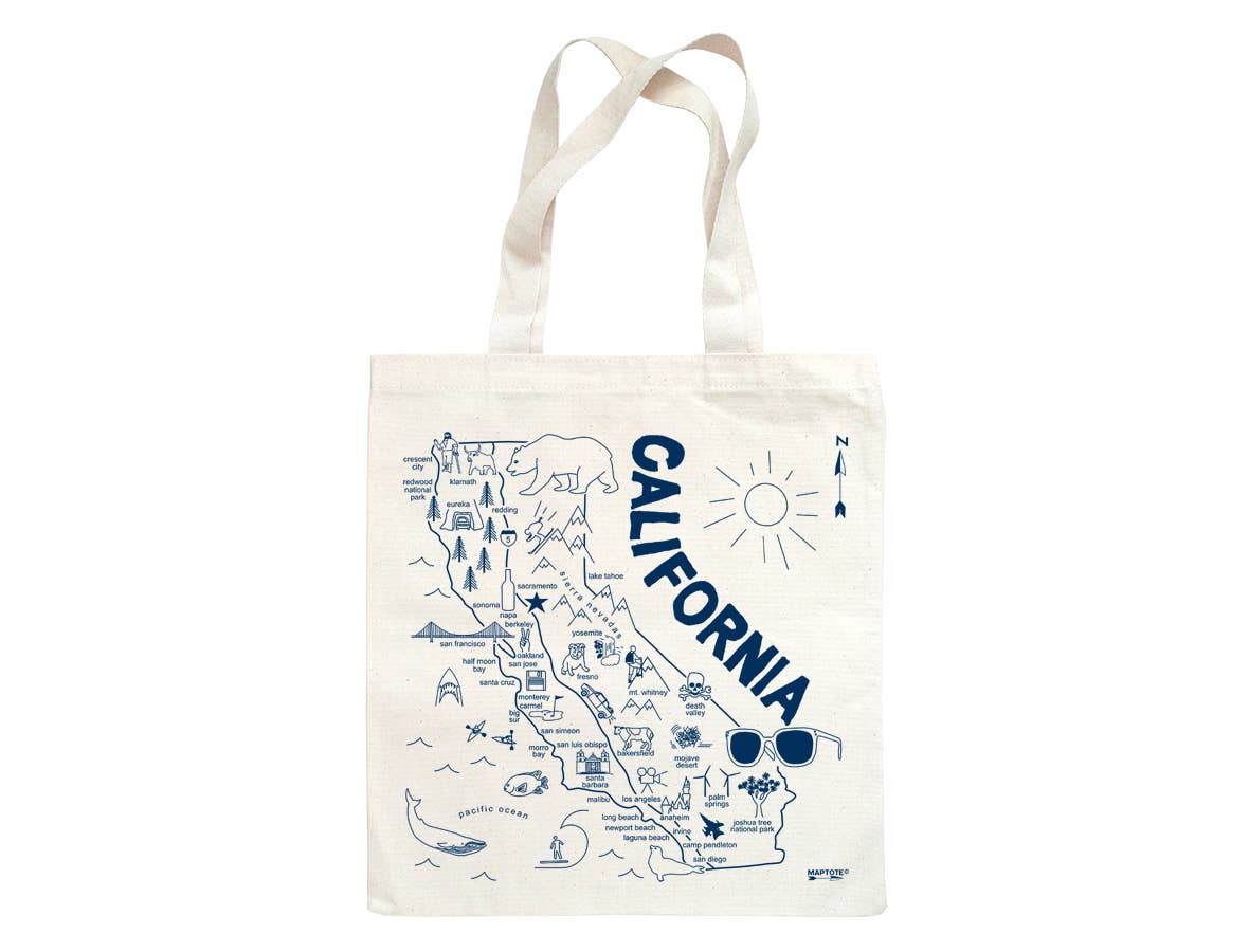 California Grocery Tote – Stylish Cotton Canvas Bag with State Map ...