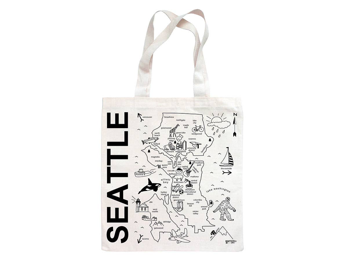 Seattle Grocery Tote | Cotton Canvas Market Bag with Map – Maptote